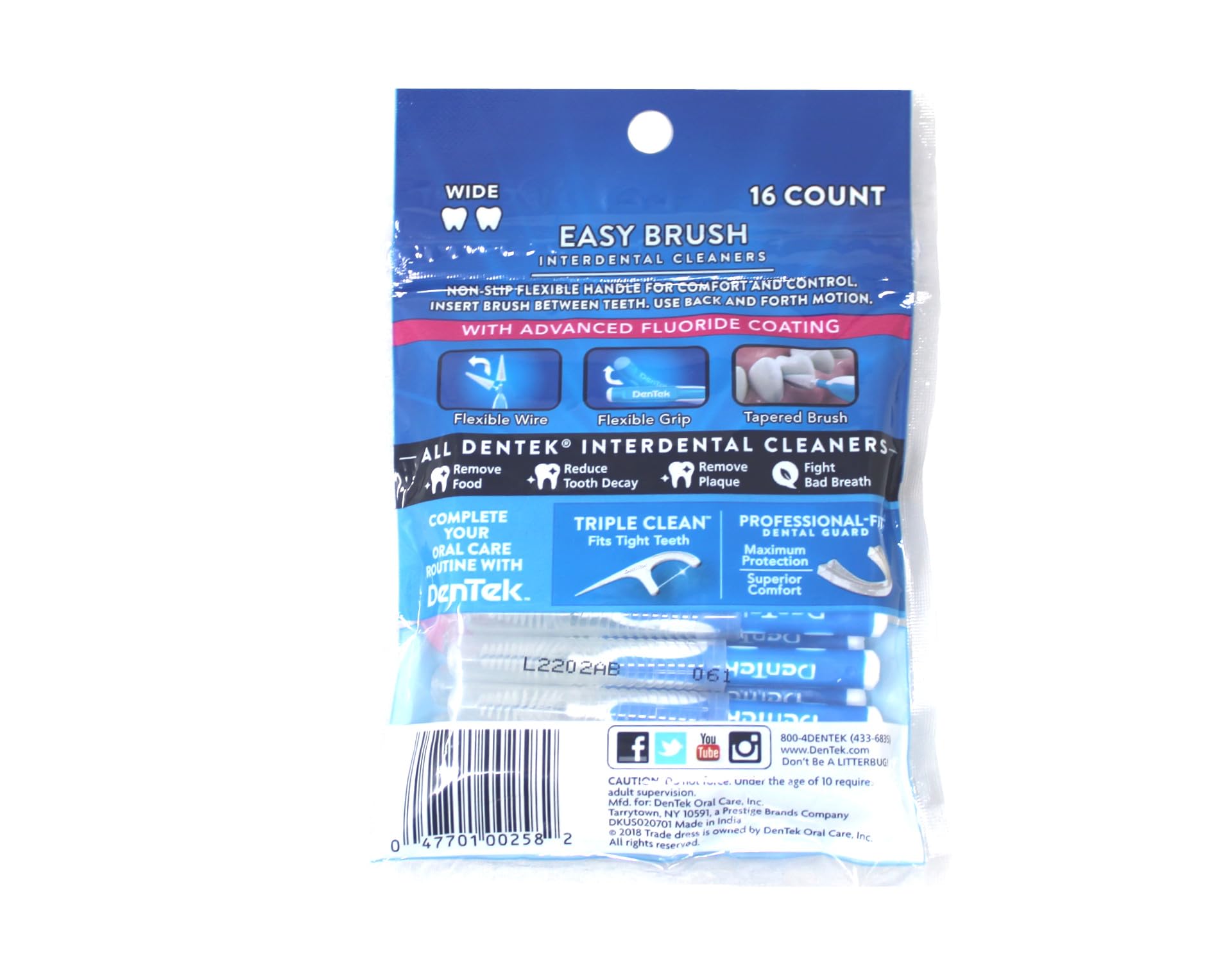 DenTek Easy Brush Wide Interdental Cleaners 16 Count (Pack of 6)