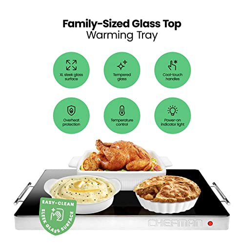 Chefman Electric Warming Tray with Adjustable Temperature Control, Glass Top Large 21βx16β Surface Keeps Food Hot,Black