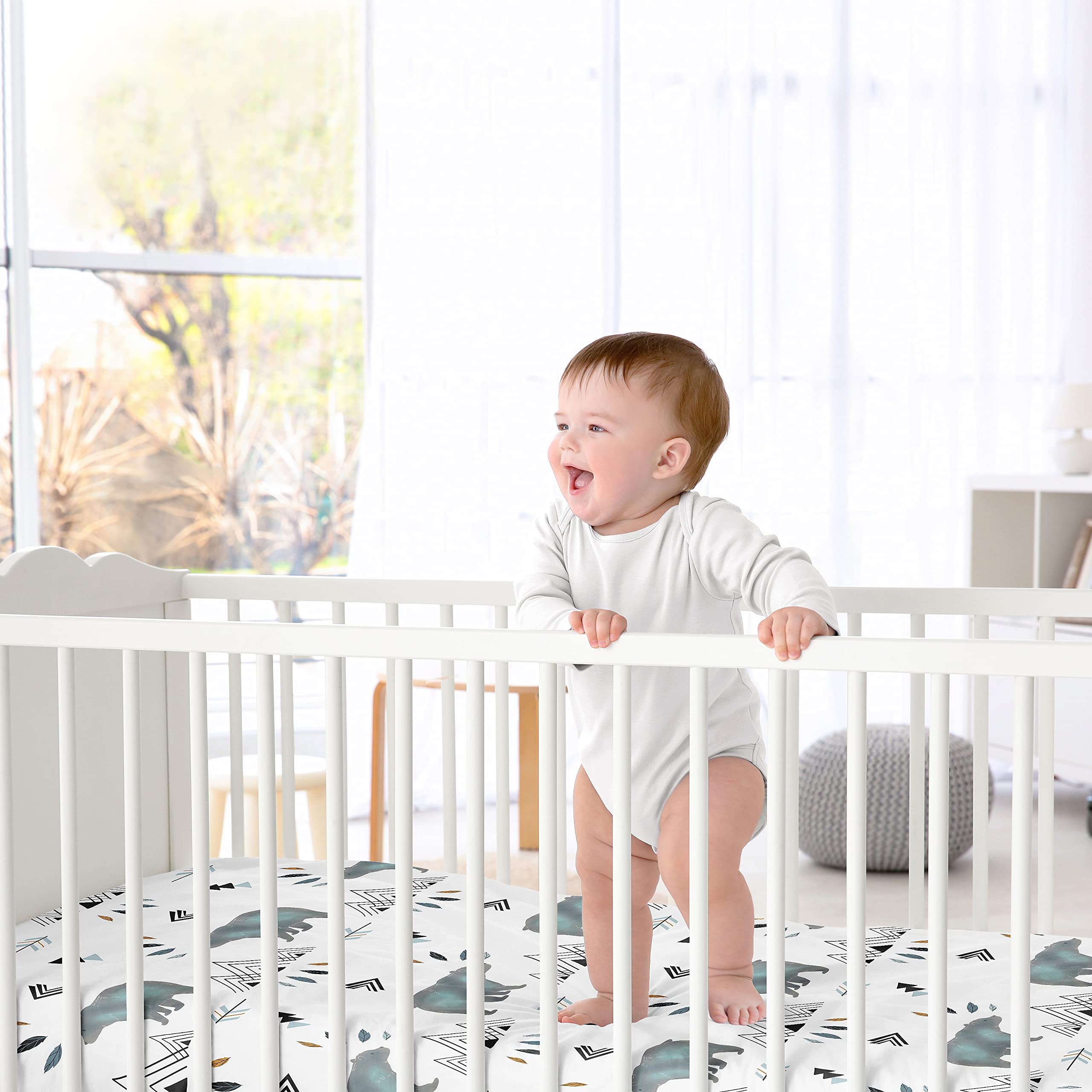 Baby or Toddler Fitted Crib Sheet for Bear Mountain Watercolor Collection by Sweet Jojo Designs
