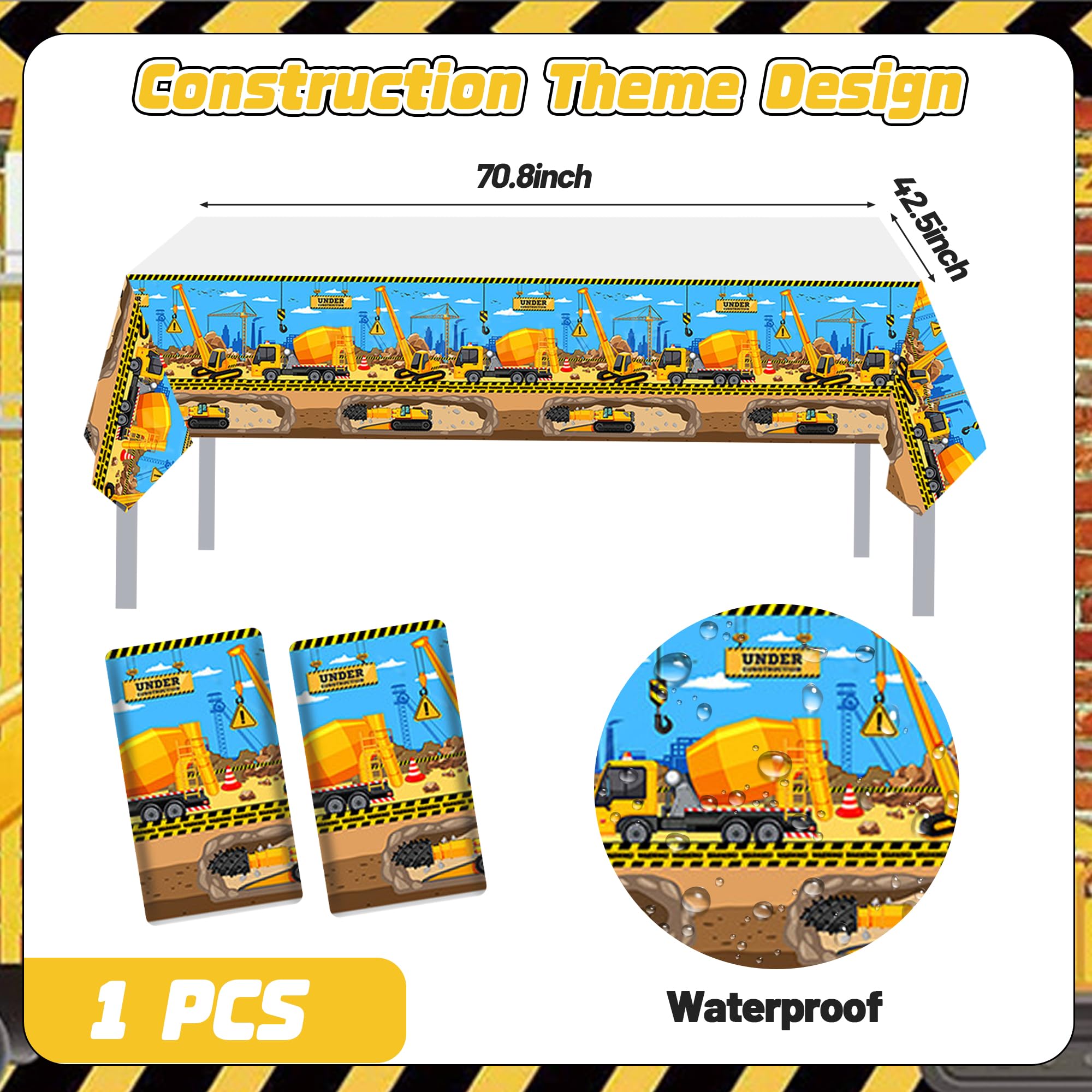 258 Pcs Construction Birthday Party Supplies, Construction Birthday Party Decorations, Includes Banner, Cake & Cupcake Topper, Backdrop, Balloons, Tableware and Stickers for Kids Birthday Party