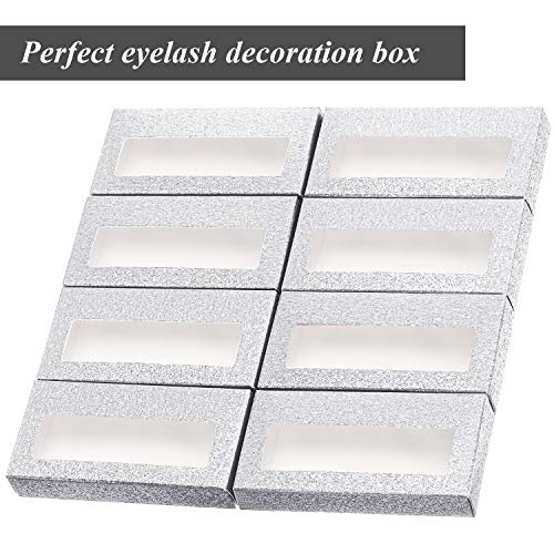 50 Pieces Empty Eyelash Case Boxes Lash Box Packaging Empty Lash Boxes Glitter Paper Cardboard Plastic Eyelash Storage Box False Lashes Cases Holder (Silver)