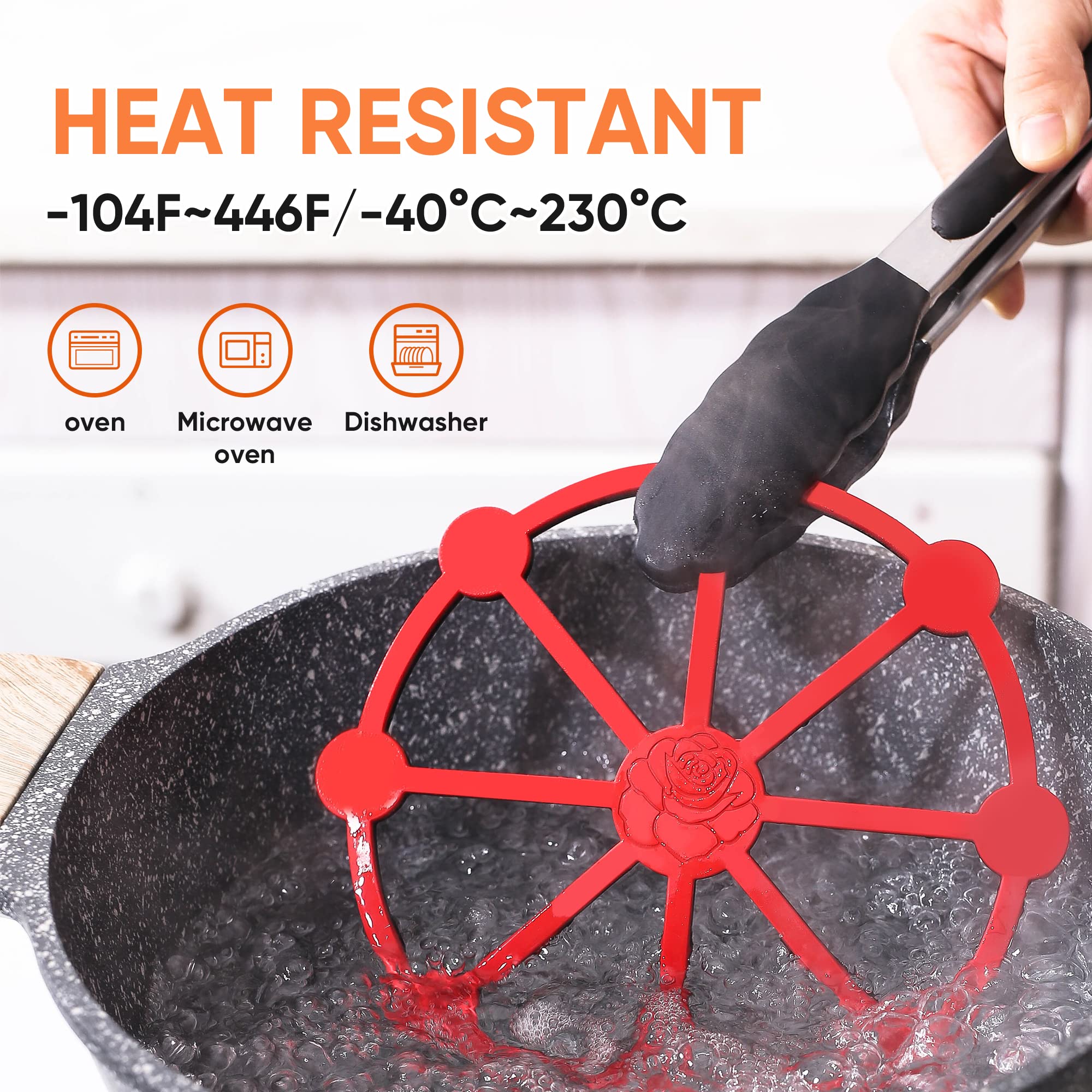 2PCS Magnetic Trivets for Hot Pots and Pans, Non-Slip Silicone Mats, Heat Resistant Magnetic Pads for Hot Dishes/Pots/Pans, Black & Red Double Sided Silicone Kitchen Trivets for Table Countertop