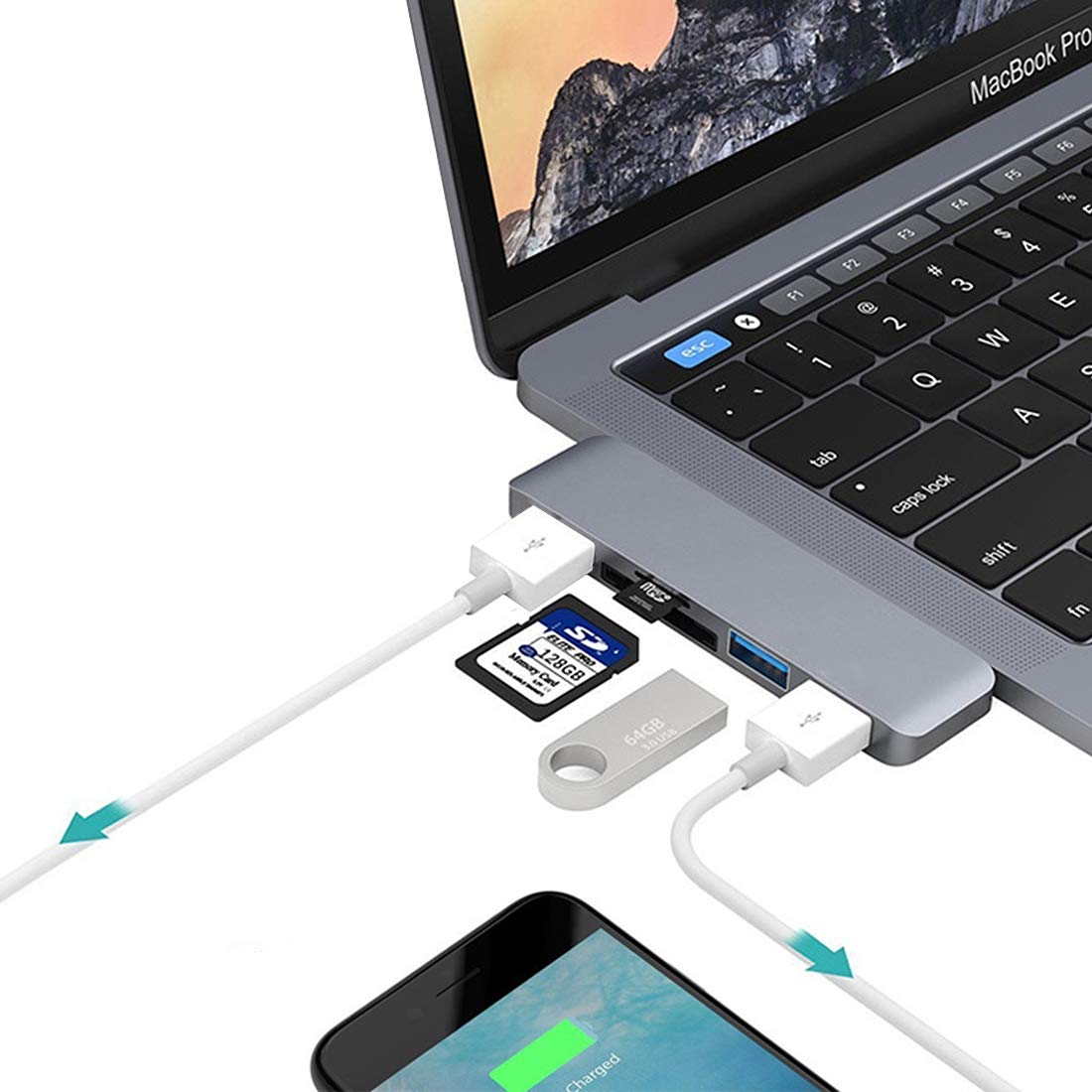 Jiali USB-C Hub Converter 5 in 1 Multi-Function Aluminium Alloy 5Gbps Transfer Rate USB-C/Type-C HUB Adapter with 3 USB 3.0 Ports & SD Card Slot & TF Card Slot for MacBook 2015/2016 / 2017(Grey)
