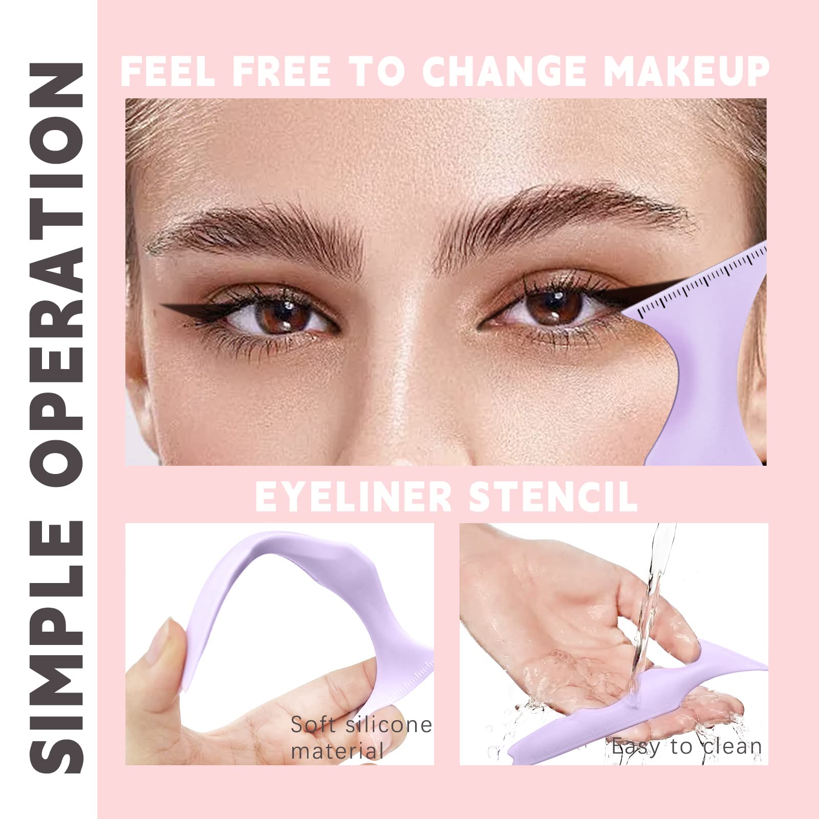 2PCS 5 in1 Eyeliner Stencils Silicone Winged Tip Eyeliner Aid Eyebrow Pencil Stencils Multi-Purpose Eye Makeup Tool for Winged Eyeliner, Defined Eyebrow, Eyelash, Face Contour and Lip Line