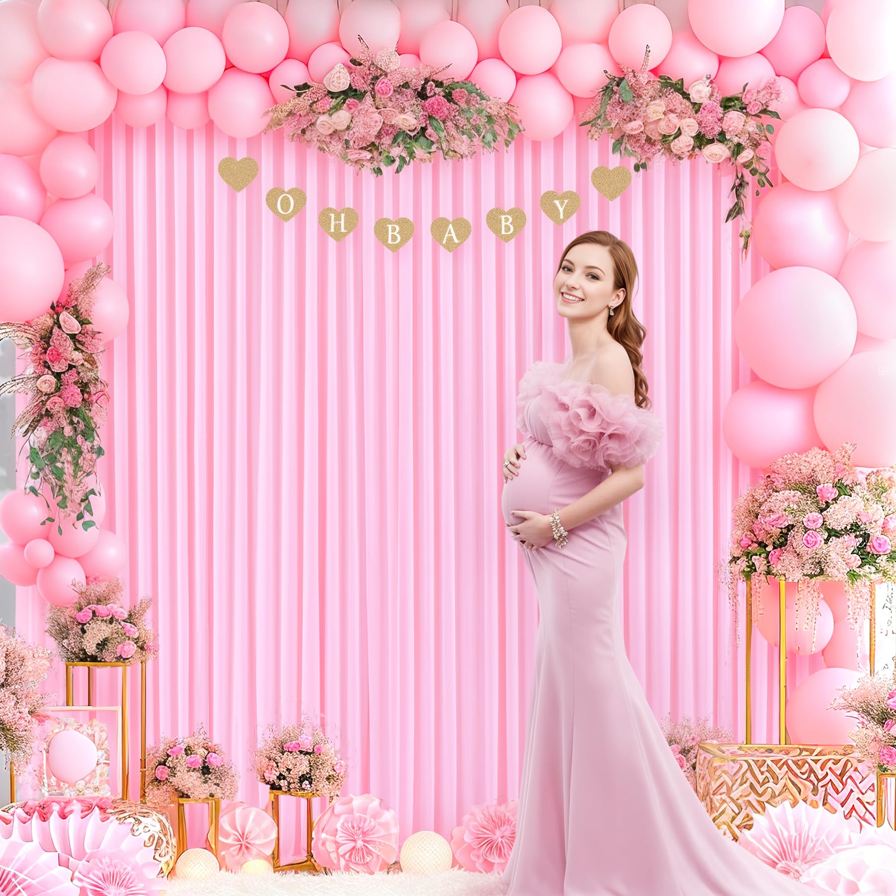 Pink Backdrop Curtain for Parties Baby Shower Wrinkle Free Pink Photo Curtains Backdrop Drapes Fabric Decoration for Weddings Birthday Party 5ft x 7ft,2 Panels