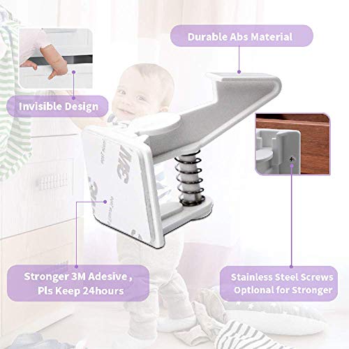 Baby Safety Cabinet Locks 12 Pack White-GRANDOTO Baby Proofing & Child Safety Cabinets Drawer Locks,DIY Easy to Install,No Tooling, Stronger Safety!