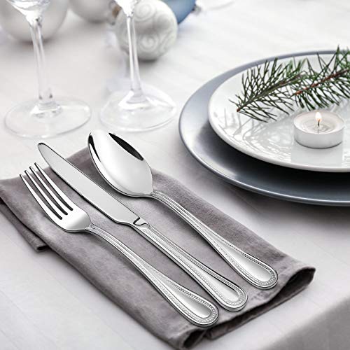 20-Piece Silverware Set with Drawer Organizer, HaWare Stainless Steel Flatware Service for 4, Modern Tableware Cutlery with Pearled Edge, Eating Utensil for Home, Mirror Polished, Dishwasher Safe