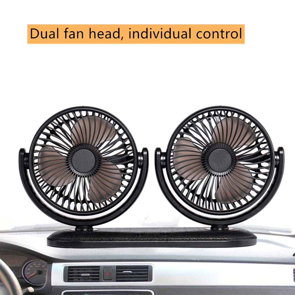 2020 Adjustable Portable Dual Head Leather Car Fan, 3 Speeds, Strong Wind, Rotatable Cooling Fan for SUV, RV, Boat, Vehicles Glasses, Dashboard, Wall Mounted USB Car Fan