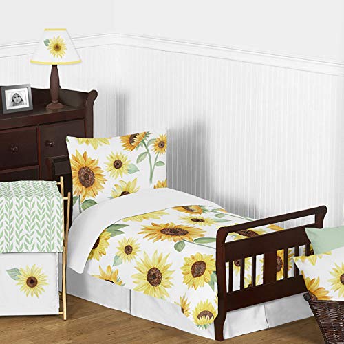 Sweet Jojo Designs Sunflower Floral Accent Floor Rug or Bath Mat - Yellow, Green and White Boho Farmhouse Flower