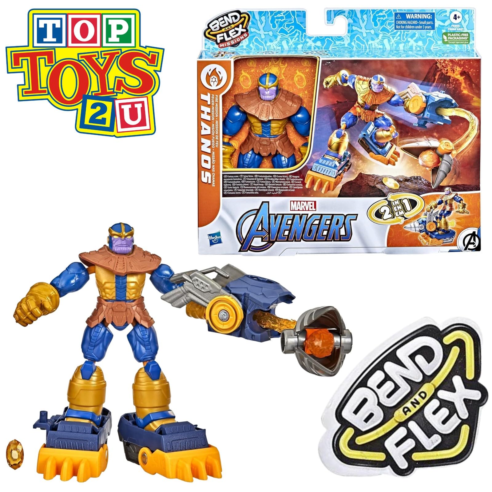 Avengers Marvel Bend and Flex Missions Thanos Fire Mission Figure, 6-Inch-Scale Bendable Toy with 2-in-1 Accessory for Kids Ages 4 and Up