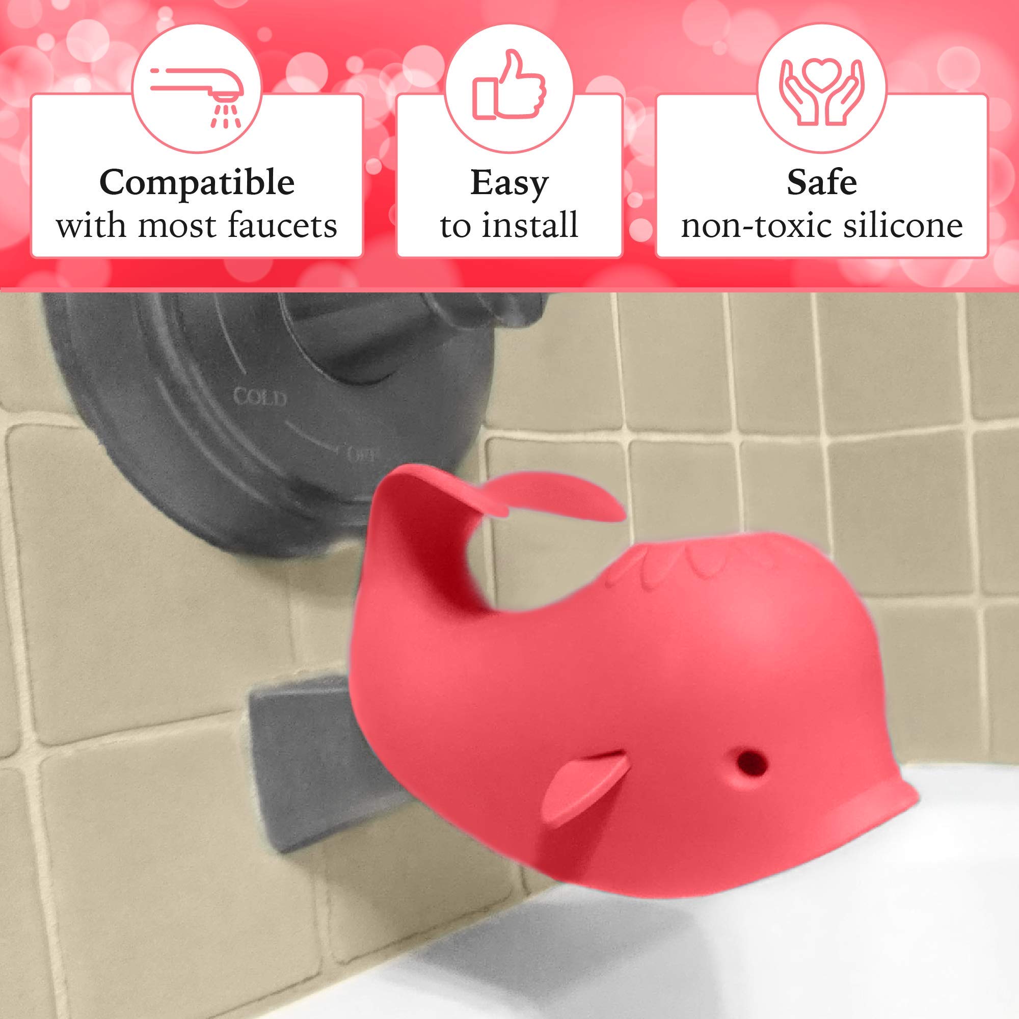 Aurelie Silicone Whale Tub Faucet Cover for Kids, Protective Baby Safety Products for the Bathtub Spout, Melon