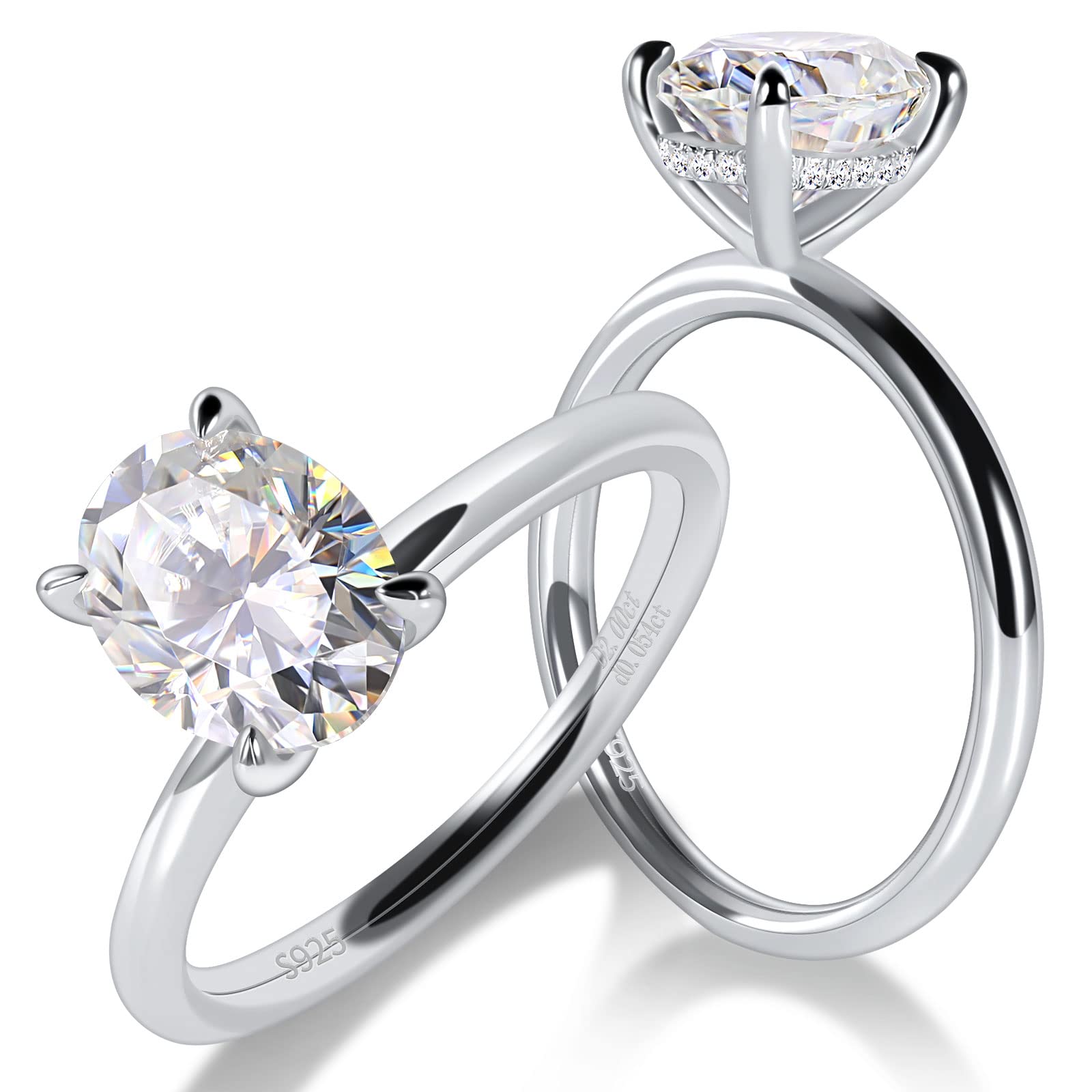 2 Carat Oval Cut Moissanite Engagement Ring for Women 925 Sterling Silver Solitaire Rings D Color Lab Created Diamond Promise Wedding Ring for Her Size 6.5