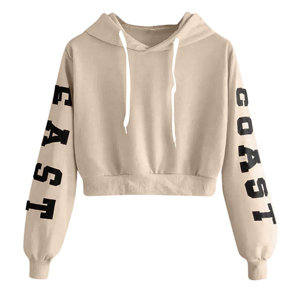 Bblulu Women's Letter Print Sweatshirt Raw Hem Drawstring Crop Top Hoodie Solid Color Pullover Hooded Sweatshirts