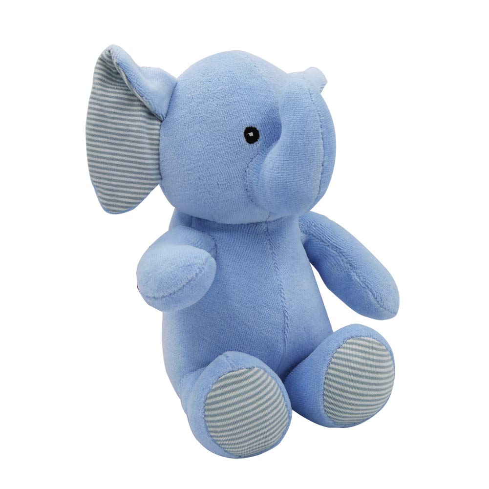 Benaturalbaby Organic Cotton Animal Elephant - Soft Toy Stuffed Animal Plush Elephant (Infant Baby First Lovely Elephant), 7.9 inch (Blue)