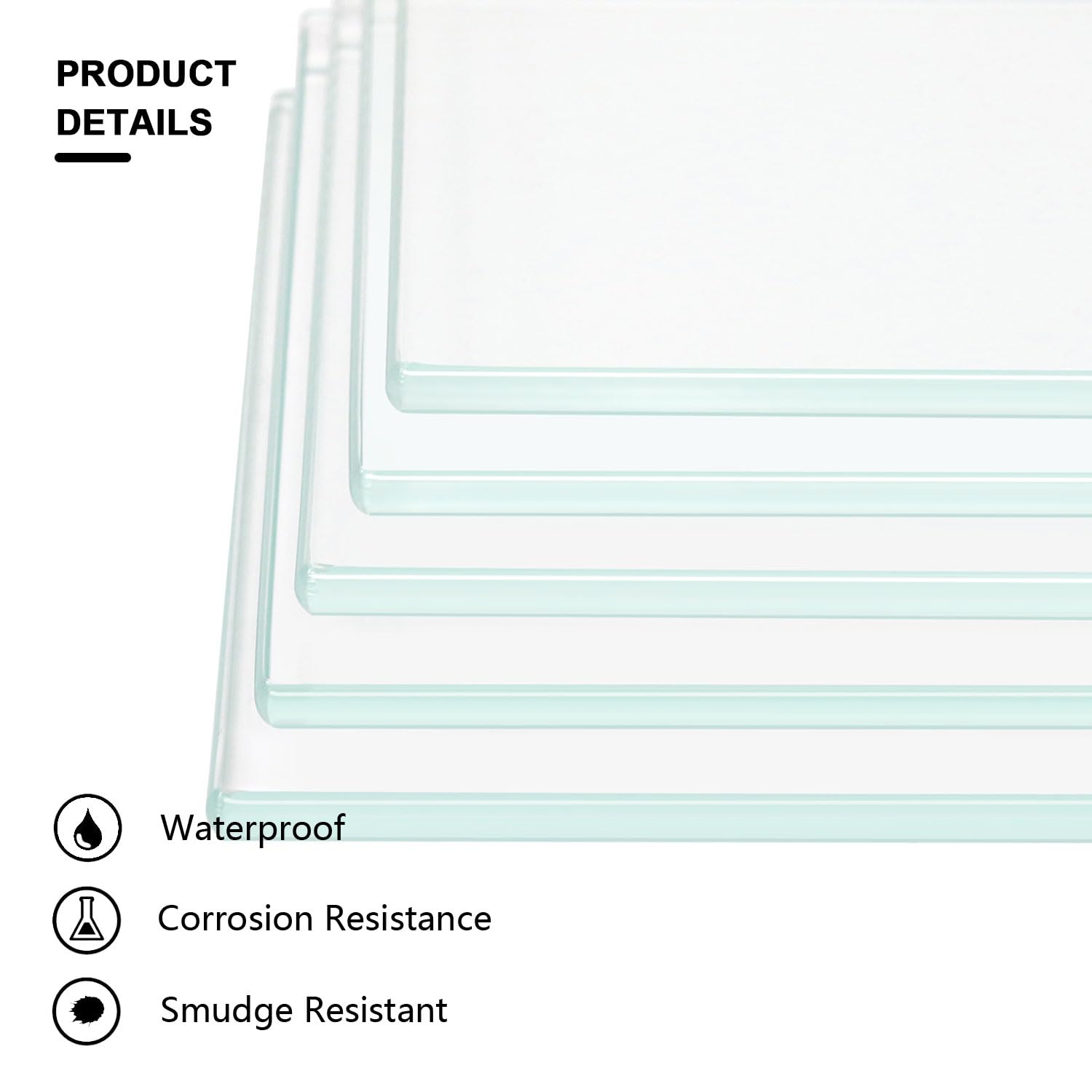 5 pcs 12" x 12" Tempered Rectangle Glass Floating Shelve for Wall-3/16 Thick -Pencil Polished Float(Without Stent )