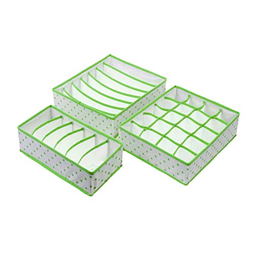 lucare 3Pcs 6/7/20 Compartment Grid Design Storage Box Underwear Bra Socks Drawer Organizer Case Green