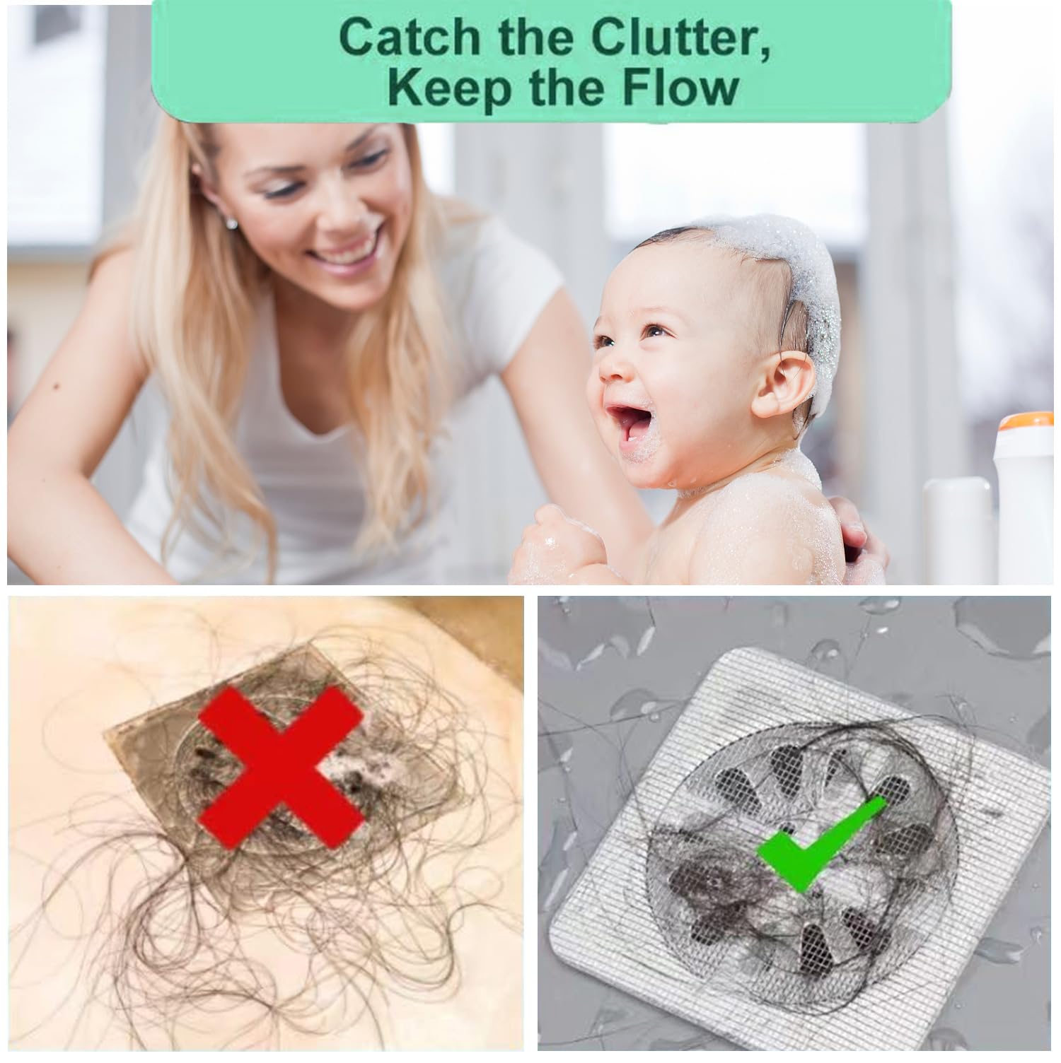 50 Pack Shower Drain Hair Catcher Disposable, Mesh Stickers,4" X 4" Shower Drain Protector for Bathroom Tub Shower and Sink