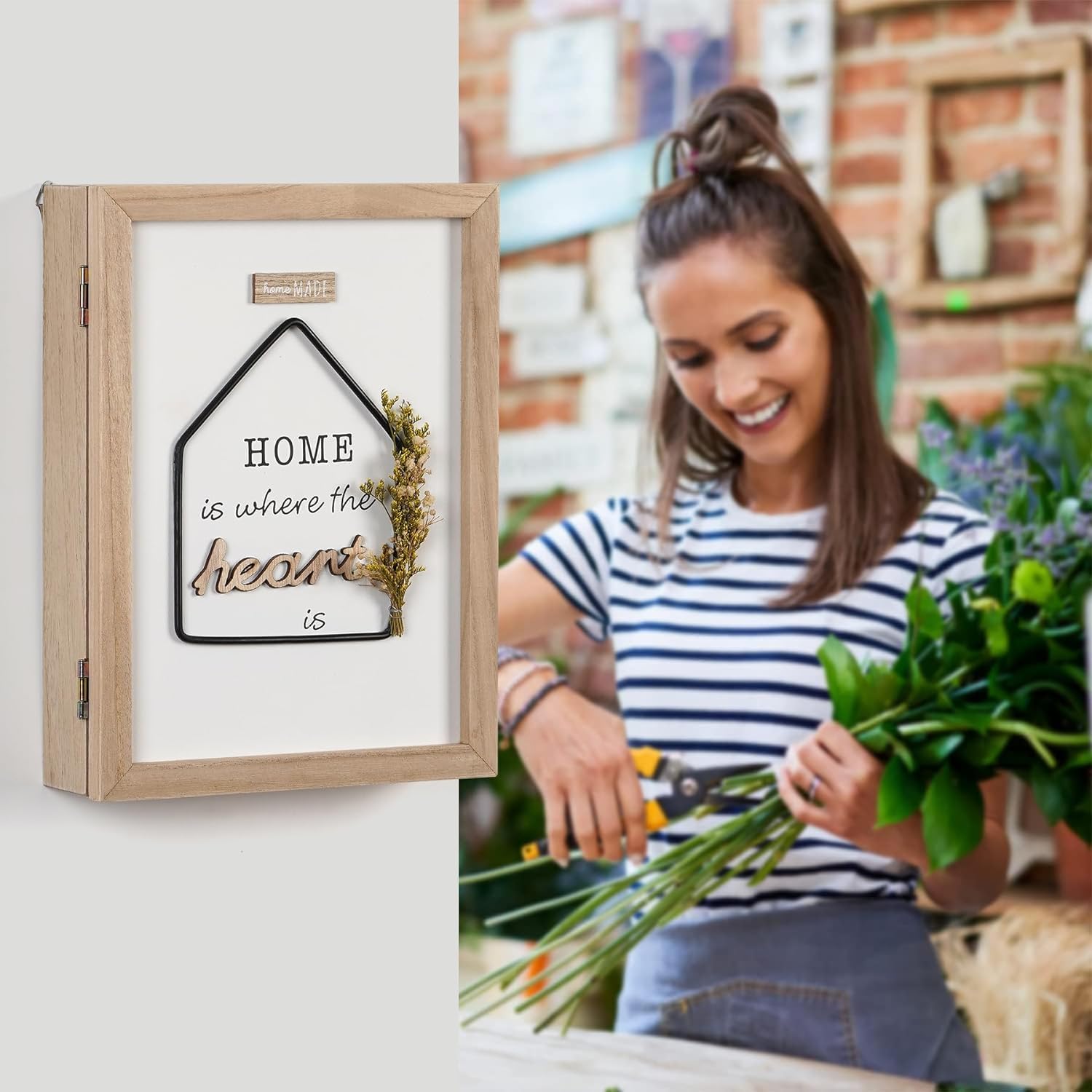 AHUONEL Key Holder Wall Mount, Decorative Key Holder for Wall, Wooden Key Box Hanging Key Cabinet with 6 Key Hooks, Rustic Farmhouse Key Rack Key Hangers for Home Decor Office Entryway Gift