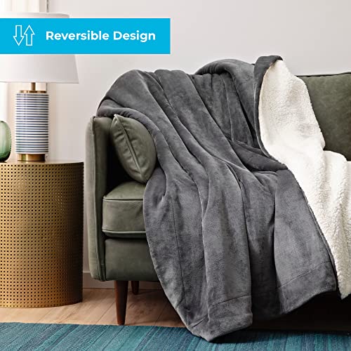 Linenspa Fleece and Sherpa Blanket - Super Soft - Breathable - Machine Washable - Polyester - Multiple Colors Available, Gray, Queen (90”x90” Inches)