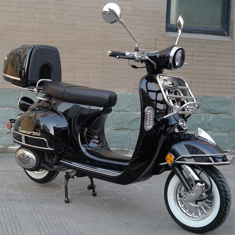 200cc Scooter, Automatic CVT Big Power Engine, Retro Style (Black)