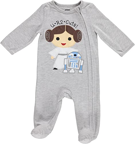 STAR WARS Princess Leia R2-D2 Newborn Baby Girls 2 Pack Zip Up Sleep N' Play Coveralls Grey/White 0-3 Months