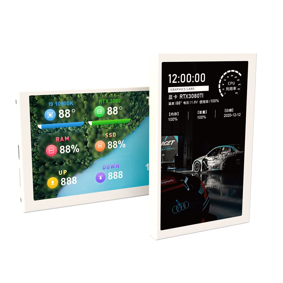5 inch IPS USB Mini Screen PC CPU RAM HDD Data Monitor Computer Temperature Display Type-C Sub Screen No Need for AIDA64 Black