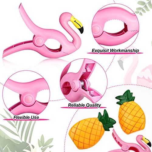 4 Pieces Beach Towel Clips Chair Holders Portable Towel Holders for Holiday Pool (Flamingo and Pineapple Style)