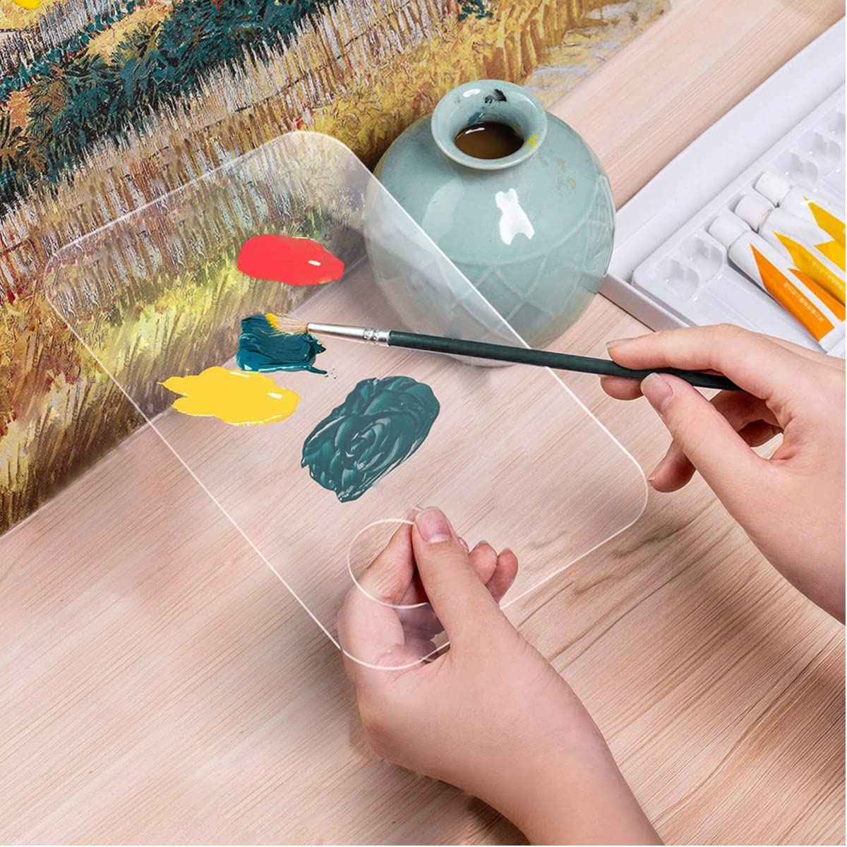 2pcs Acrylic Makeup Palette, Professional Makeup Palette with Scraper Tool, Makeup Palette, Professional Cosmetic Mix, Makeup Artist Tools (Rectangle + half circle)