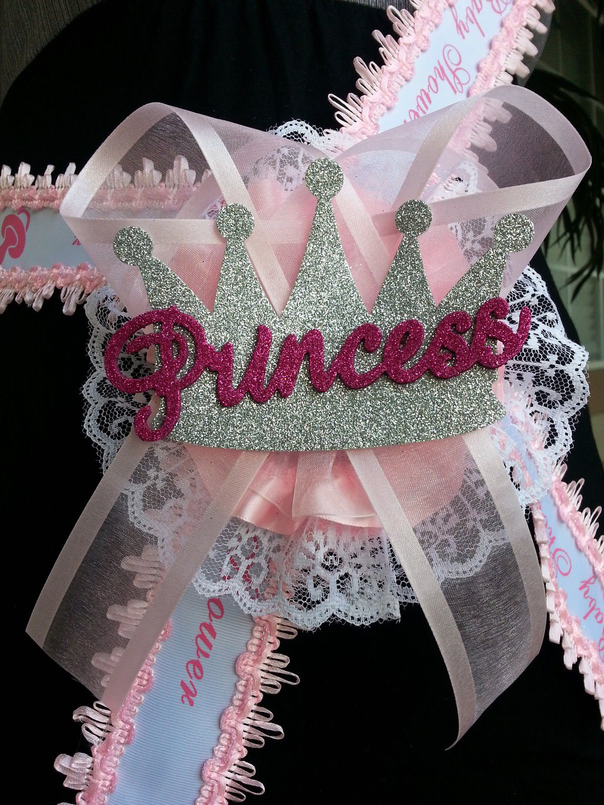 Baby Shower Mom To Be It's a Girl Sash with Princess Crown Pink Ribbon Corsage