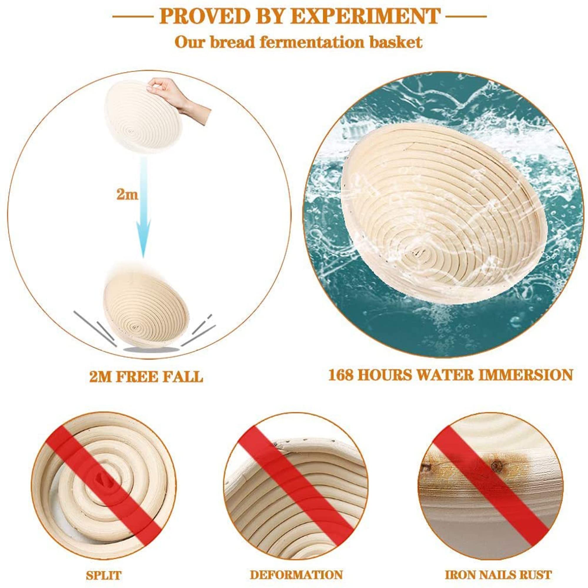 3pcs 5" Banneton Proofing Basket Round Bread Brotform with Liner Eco-Friendly Natural Rattan for Professional & Home Bakers
