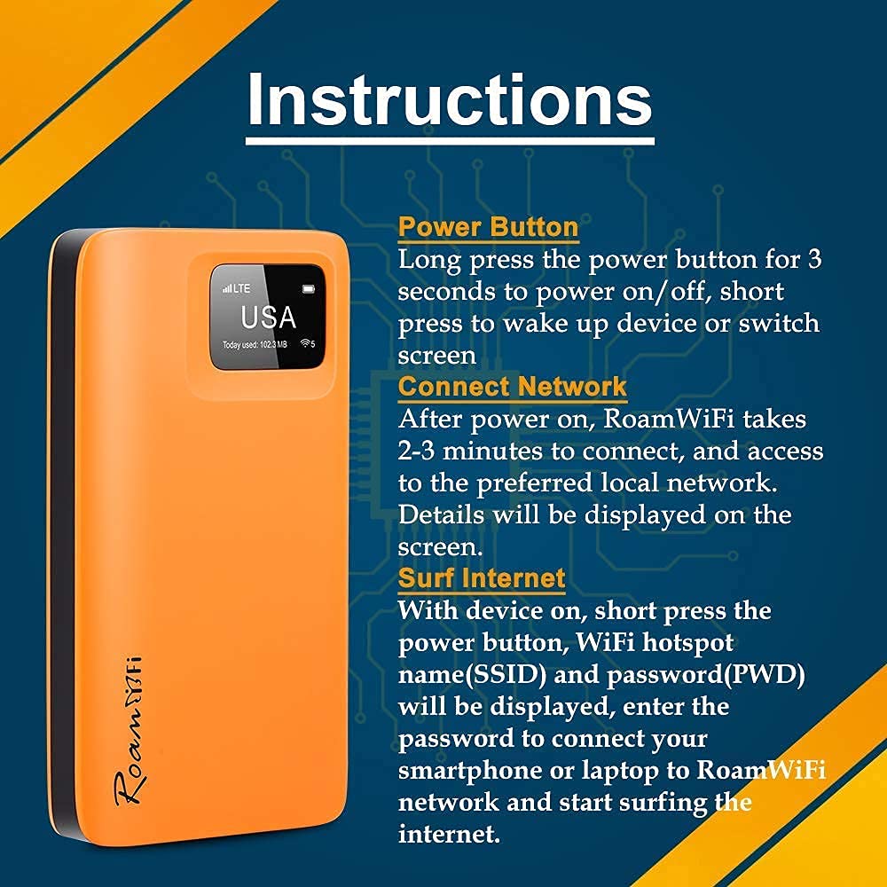 RoamWiFi 4G LTE Portable WiFi Mobile Hotspot -10GB US Local Data and 1GB Global Data 30 Days, 10 Connected Devices, Covers 170 Countries, no Contract or SIM Card Required, Travel, Home, Gaming