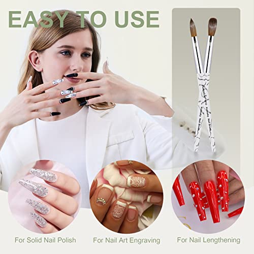 Acrylic Nail Brush Size 10,KEMEISI 100% Pure Kolinsky Nail Art Brushes Sturdy Marble Handle Oval Shaped Acrylic Powder Nail Design Tools for Professional Manicure DIY Home Salon (White)