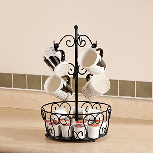 Fox Valley Traders Mug Rack with Coffee Pod Storage β Coffee Cup Tree Holds 6 Mugs β Black