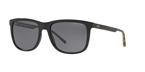 A|X ARMANI EXCHANGE Men's AX4070S Square Sunglasses, Black/Grey Polarized, 57 mm