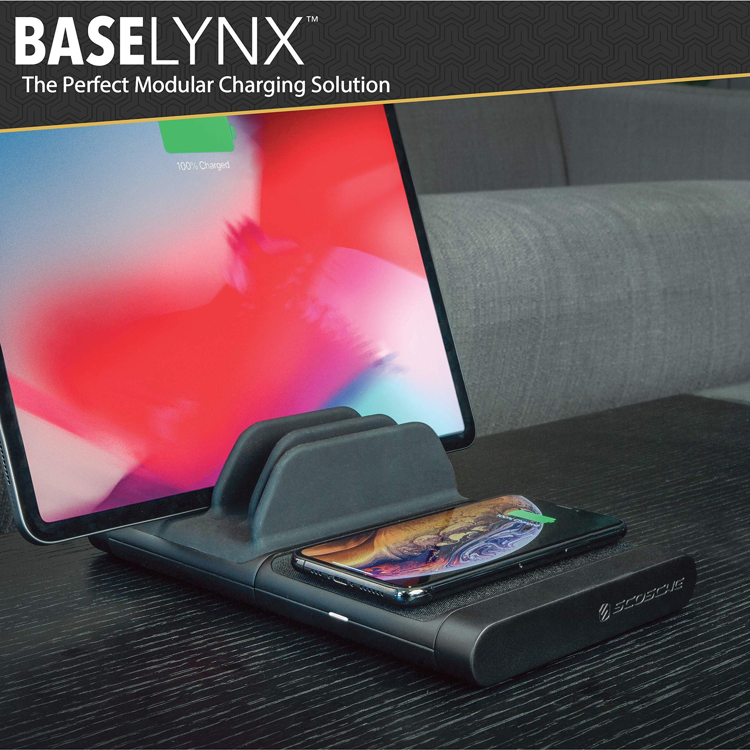 Scosche BLKIT5-SP0 BaseLynx Modular Charging System With a Qi-Certified Wireless Charging Station, a Multi-Device Device Charging Station with One PD 3.0 USB-C Charging Port & Two USB-A Charging Ports