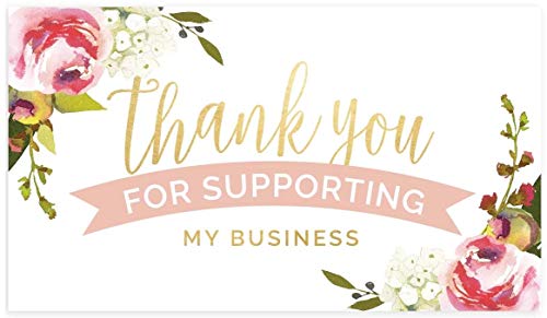 SBLABELS Pink Floral Thank You for Your Business Card / 100 Small Business Thanks Cards / 2" x 3.5" Business Card Size/Customer Appreciation Note Cards