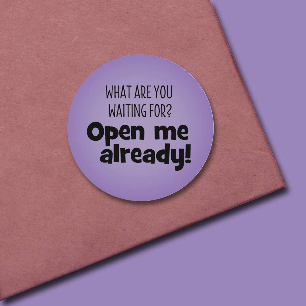 Open Me Already! Thank You Customer Appreciation Sticker Labels for Small Businesses, 60 1.5" Circle Stickers by AmandaCreation, Great for Envelopes, Postcards, Direct Mail, & More!