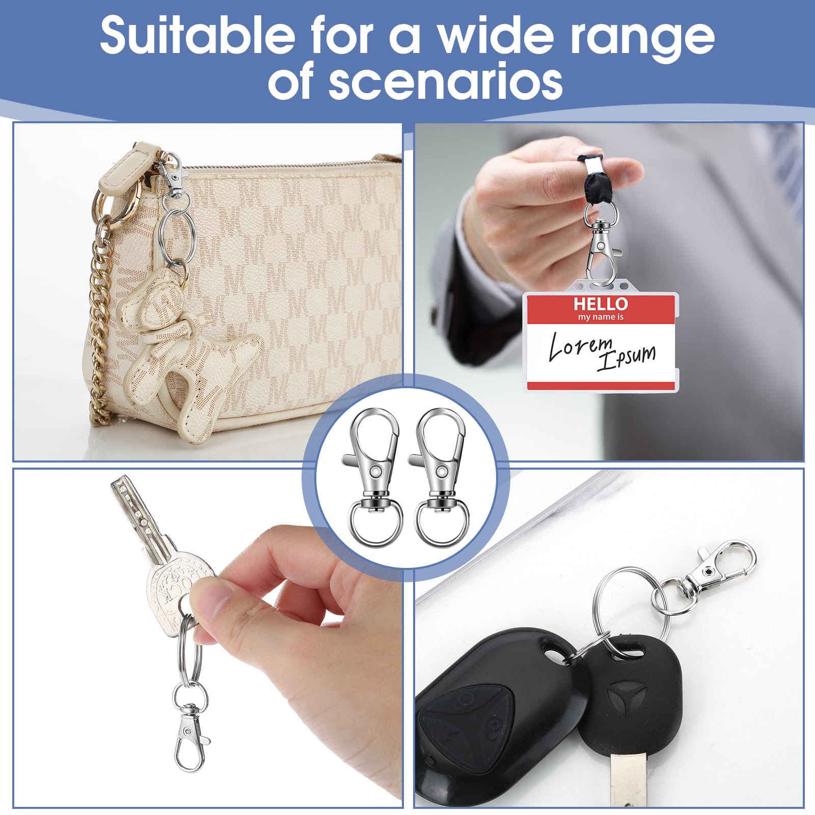 50 PCS in 25 Sets, Metal Swivel Lobster Claw Clasps, Keychain Clip with Large Key Ring, Premium Keychains Clips, Snap Hooks and Sturdy Key Rings, for Key Chain Making Kit,HnoaTovy (Silver)