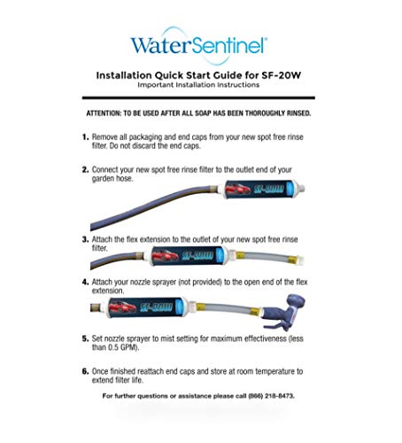 WaterSentinel SF-20W Spotless Car Wash Inline Deionized Water Garden Hose Water Filter & Extension Adapter for RV, Boat, Marine, Motorcycle, Home, Windows, Spot Free Wash, Solar Panels