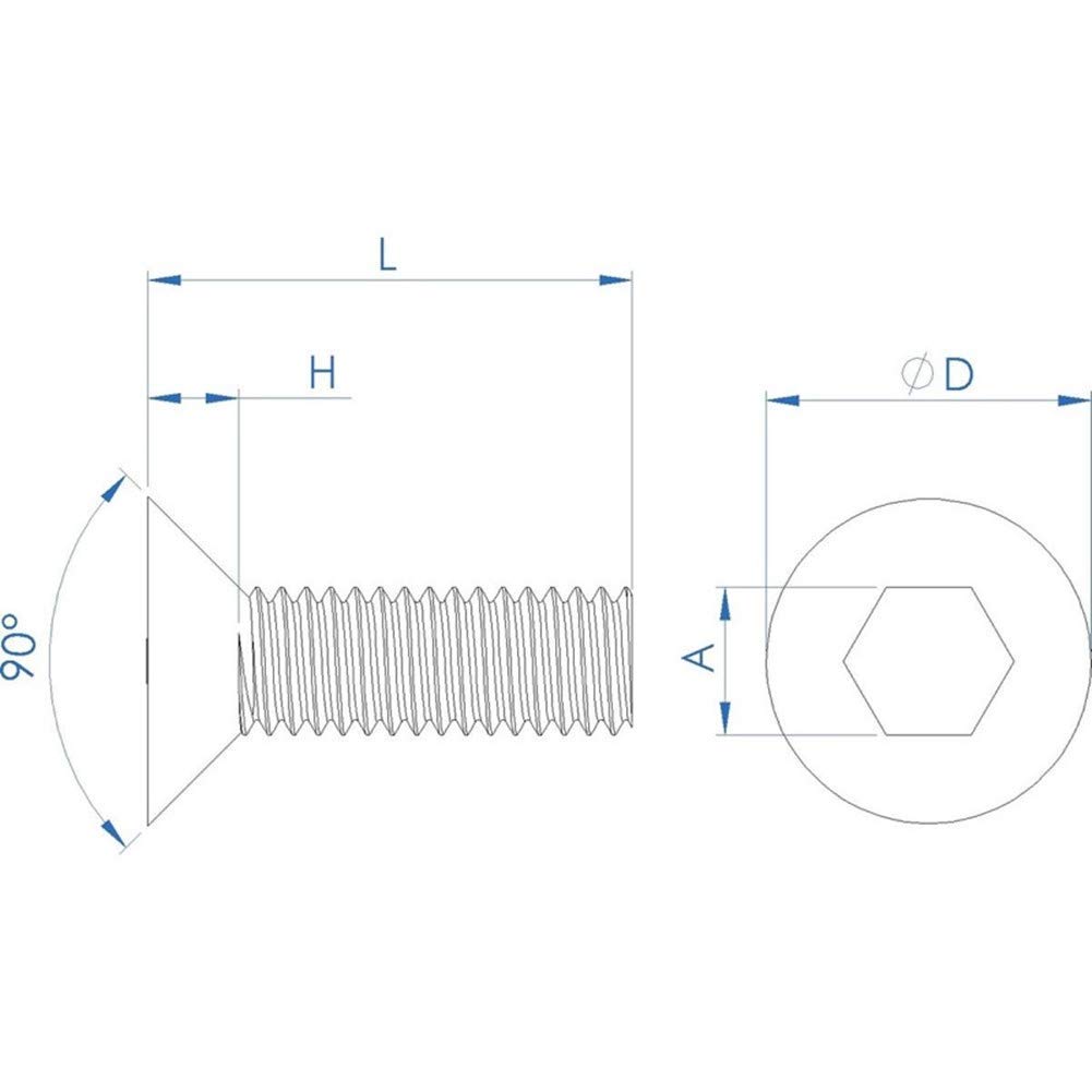 Fullerkreg 18-8 Stainless Steel Hex Drive Flat Head Screw M4 x 0.7 mm Thread, 8 mm Long,Packs of 100