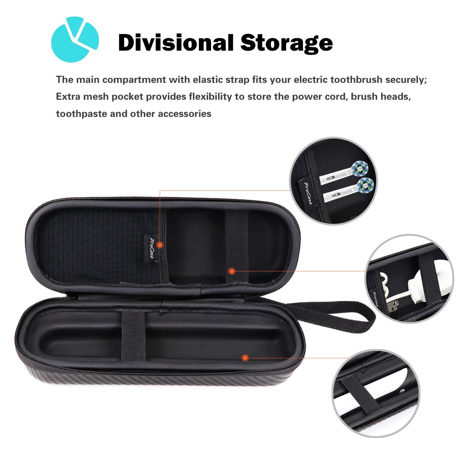 ProCase Toothbrush Travel Case for Oral-B Pro 1000 1500 3000 5000 7000 Sonicare 5100 6100 AquaSonic, Sonic Electric Power Rechargeable Toothbrush Carrying Case Holder Container -Black