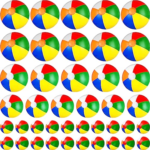 BBTO 72 Pieces Beach Balls Bulk 15.7''/14''/12''/9'' Inflatable Beach Ball Rainbow Blow Up Beach Balls Sport Balls for Adults Summer Pool Toys Water Games Hawaiian Birthday Party Favors