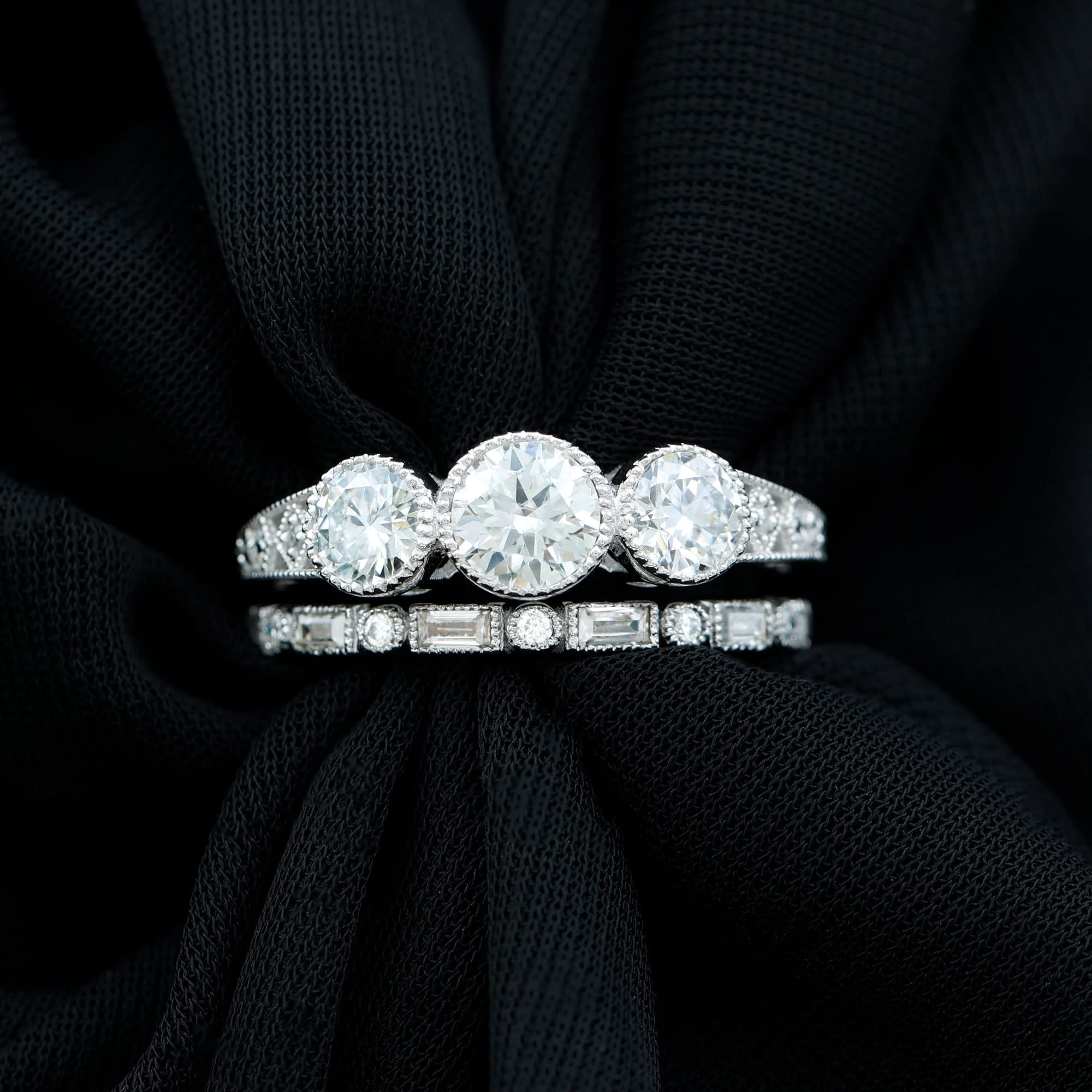3.25 CT Moissanite Wedding Ring Set, Three Stone Moissanite Ring Set for Women, Gold Moissanite Bridal Ring Set, Certified Moissanite Ring Set, 14K White Gold, Size:US 9.00