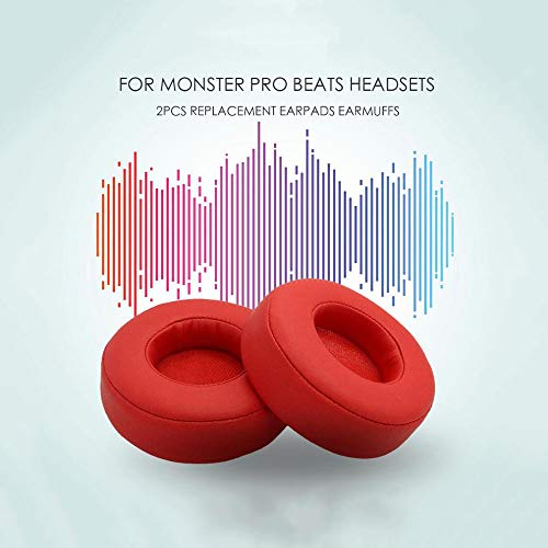 Replacement Pro Ear Pads Protein Leather & Memory Foam Earpads Ear Cushion Cups Cover Repair Parts Compatible with Monster Beats by Dr. Dre Pro Detox Headphones Red