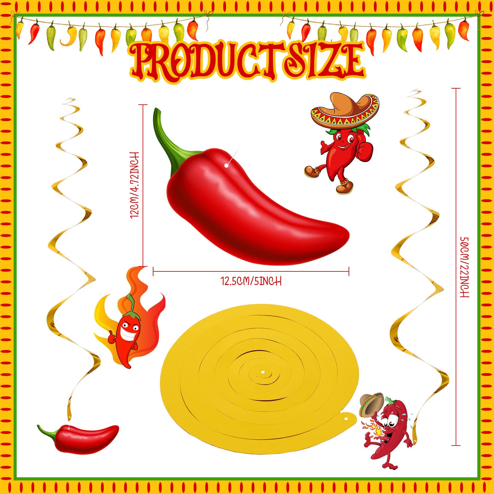 30 Pieces Chili Pepper Whirls Cinco de Mayo Pepper Decorations for Fiesta Party Mexico Spiral Hanging Party Streamers for Decor Mexican Party Accessories (Red)