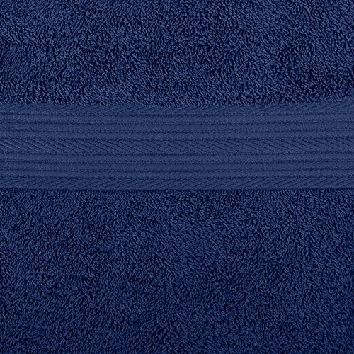 Amazon Basics 6-Piece Fade Resistant Bath towel, Hand and Washcloth Set - Cotton, Navy Blue, 14.25" L x 10.85" W