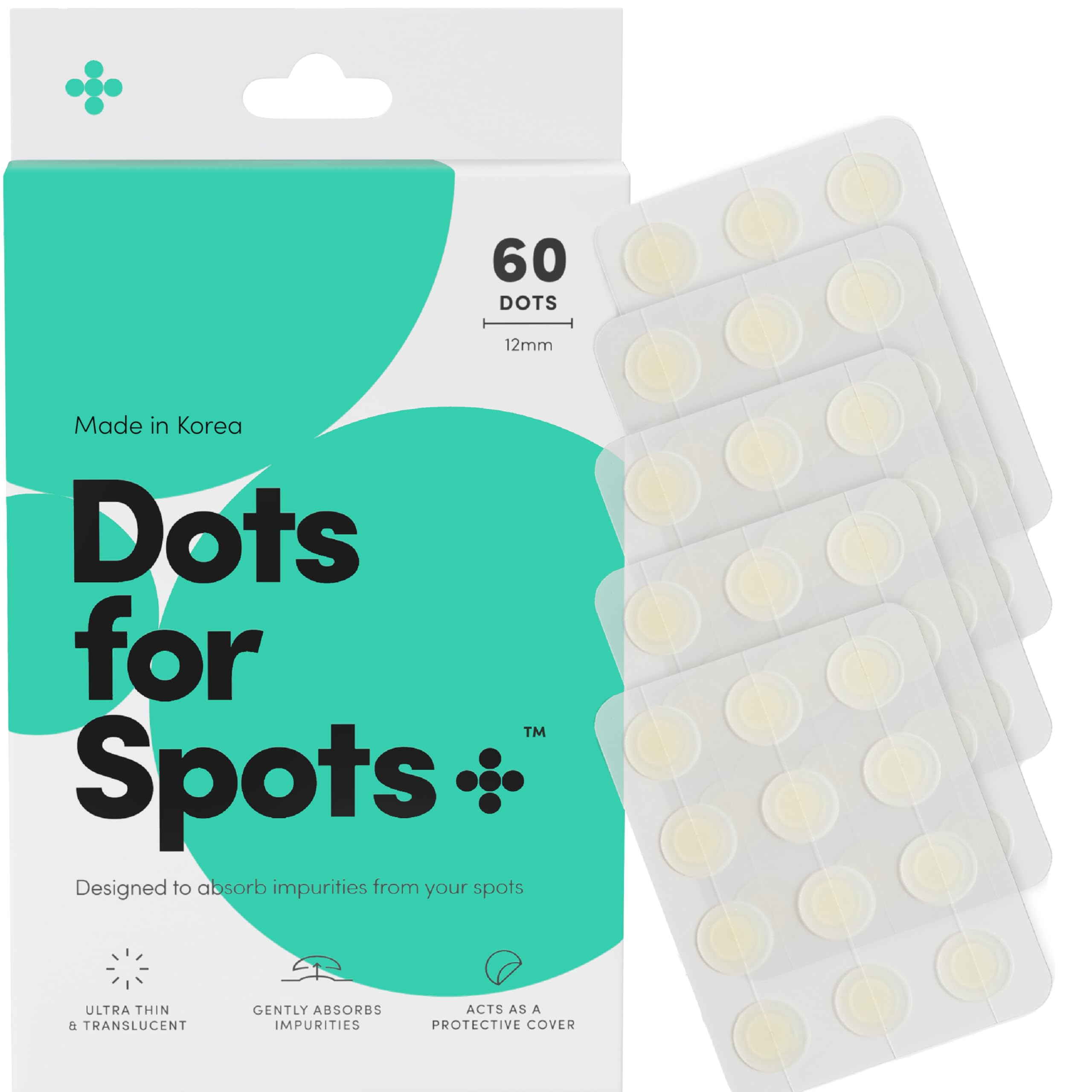 Dots for Spots Pimple Patches - Fast Acting Translucent Hydrocolloid Zit Treatment Stickers for Face - Blemish Patch for Women, Men & Teenagers - Made in Korea (60 count)