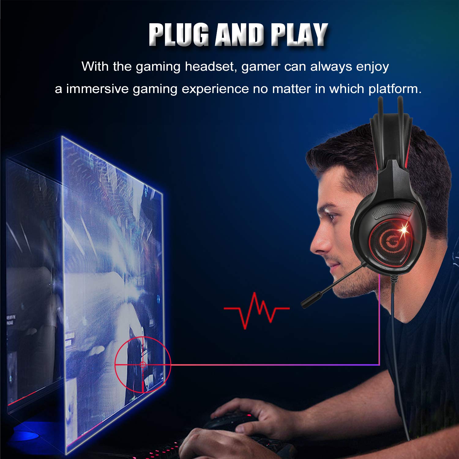 2021 PS5 Gaming Headset with 7.1 Surround Sound, Mute Microphone and RGB LED Light, Compatible with PC, Xbox One, PS5, PS4, Nintendo Switch, Mac, (RED)