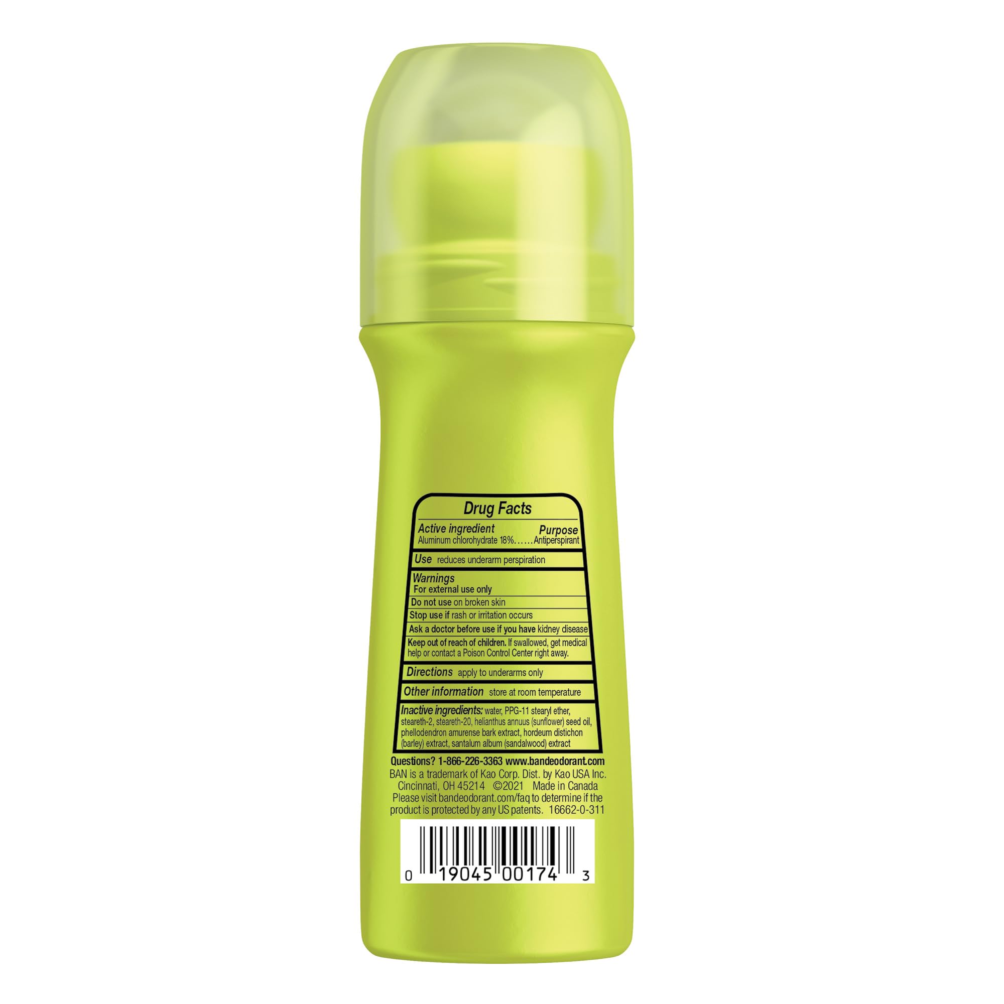 Ban Original Unscented 24-hour Invisible Antiperspirant, 3.5oz Roll-on Deodorant, 4-pack, Underarm Wetness Protection, with Odor-fighting Ingredients