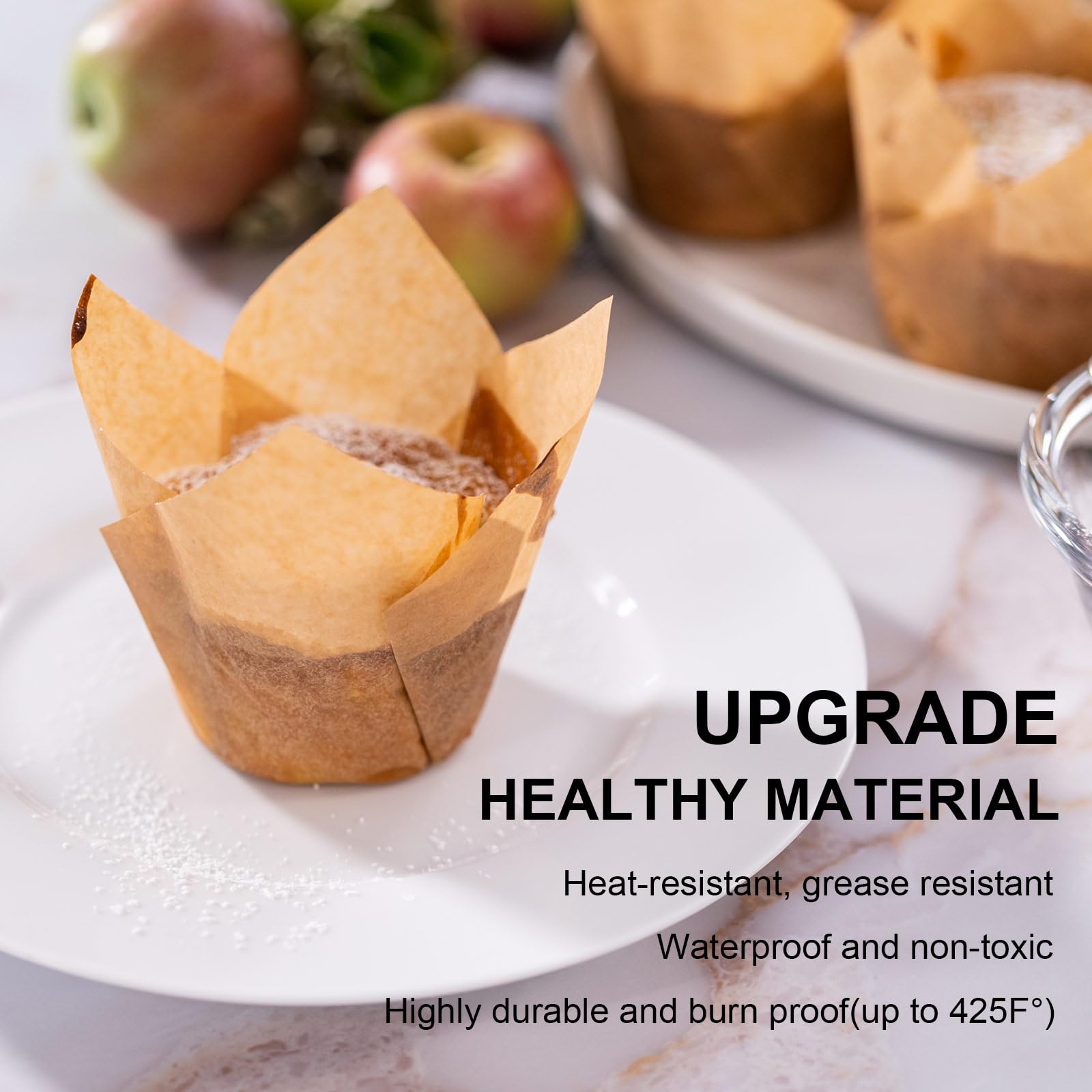 200PCS Tulip Cupcake Liners, Upgrade Parchment Paper Muffin Liners for Baking, Cupcake Wrapper for Party, Wedding, Birthday, Standard Size, Natural White Brown
